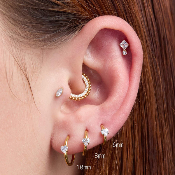 WITH BLING | Solitaire Heart Clicker – Titanium Helix & Conch Hoop