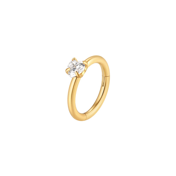 WITH BLING | Solitaire Heart Clicker – Titanium Helix & Conch Hoop