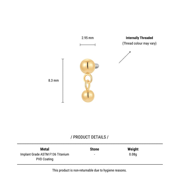 WITH BLING | Double Ball Drop Stud – Titanium Helix Earring
