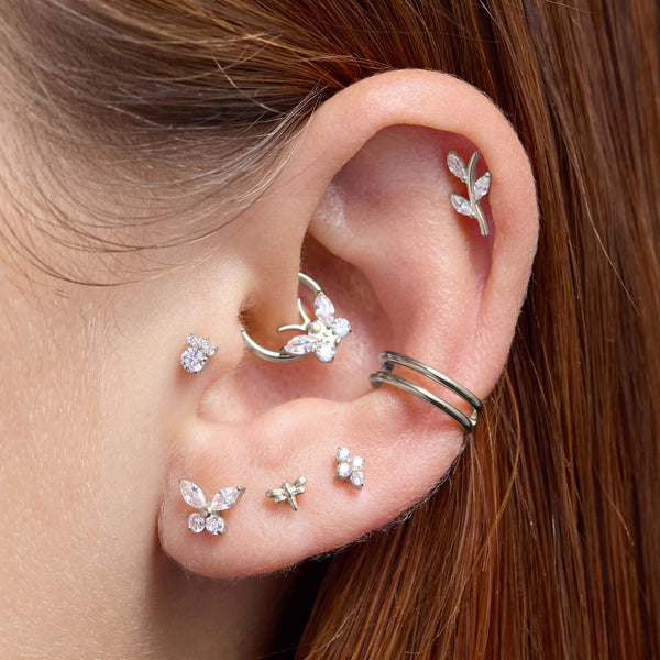 WITH BLING | White Cluster Stud Earring – Titanium Cartilage Piercing