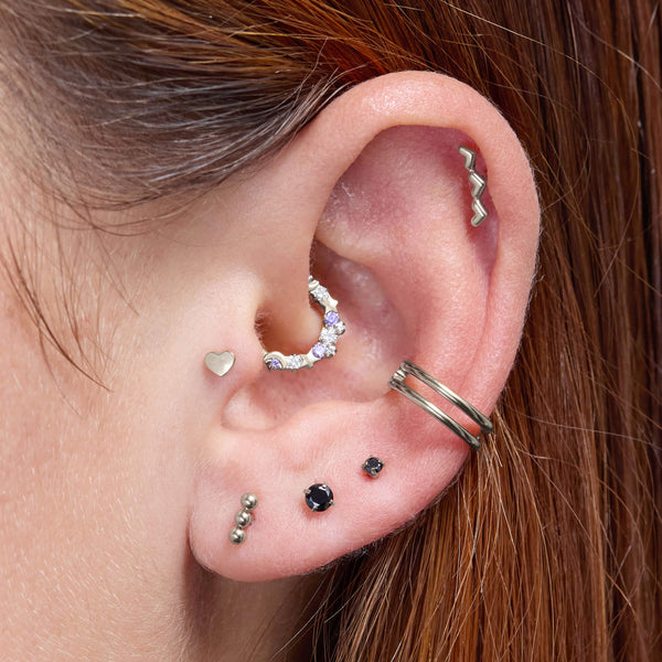 WITH BLING | Heart Crawler Stud Earring – Titanium Cartilage Piercing